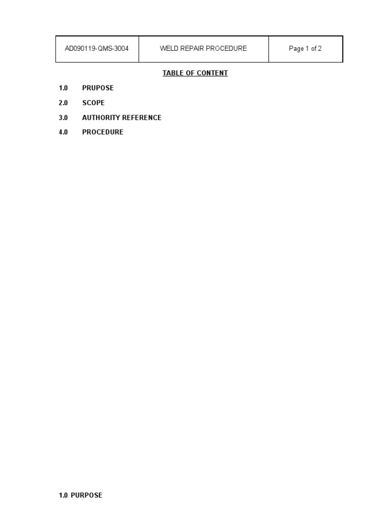 Weld Repair Procedure Rev0 | PDF