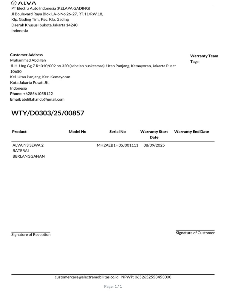 Warranty Receipt | PDF