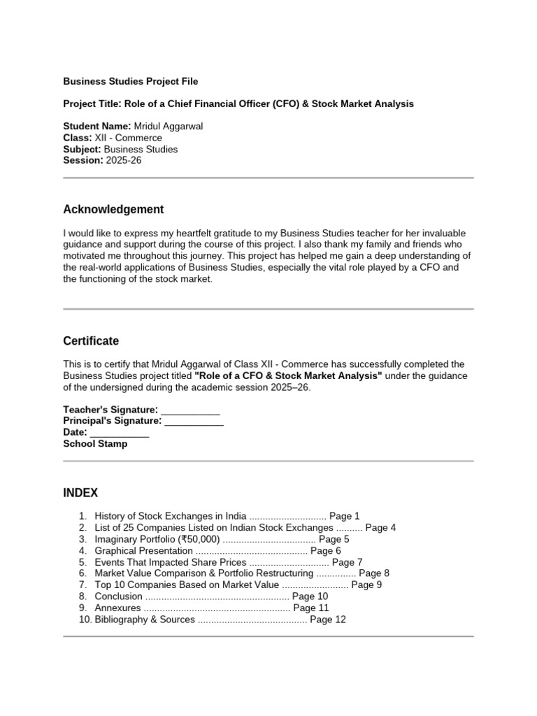 Class 12 Project on Stock Market Analysis | PDF | Stock Exchange | Stocks