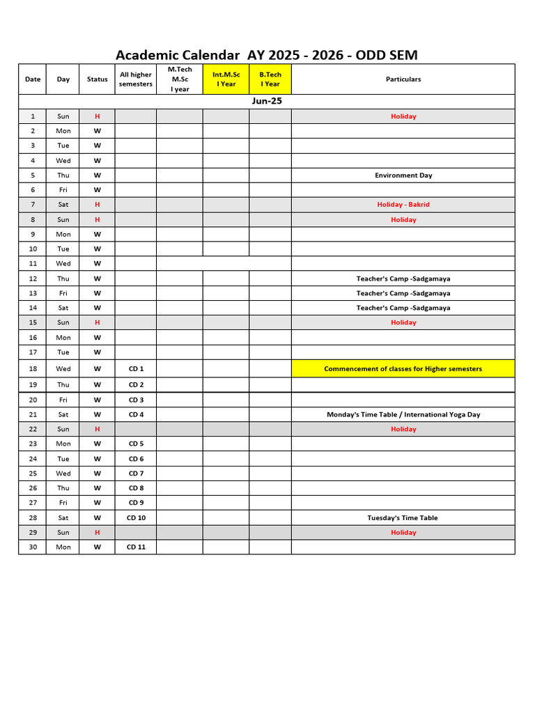 Academic Calendar AY 2025 2026 OddSemester | PDF | Academic Term | Academia