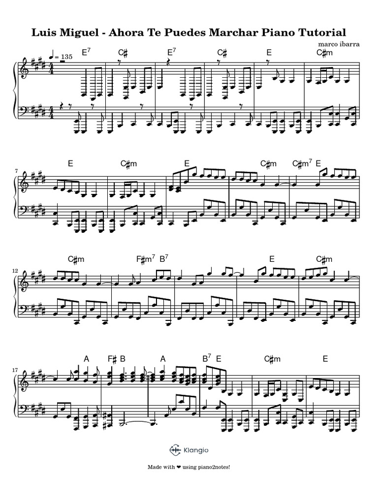 Luis Miguel - Ahora Te Puedes Marchar Piano Tutorial | PDF | Spanish ...