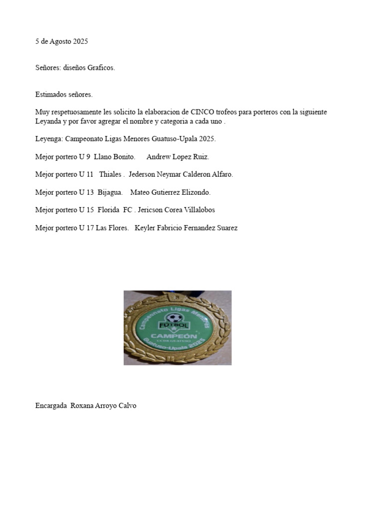 Solicitud Trofeos Portero | PDF