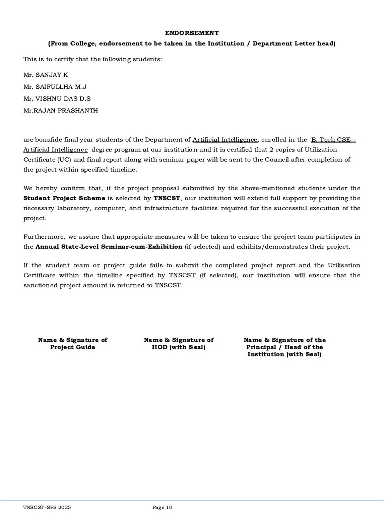 TEAM 7 TNSCST SPS 2025 Application Form - Removed | PDF