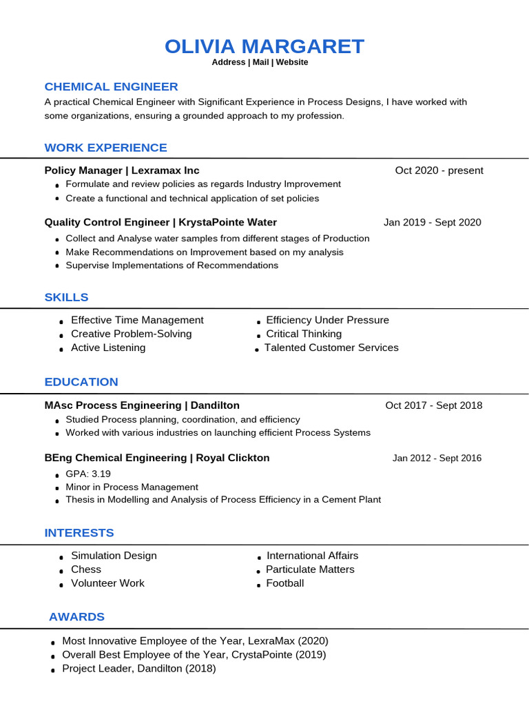 Chemical Engineer Editable Resume Template Download in Docx 8 New | PDF