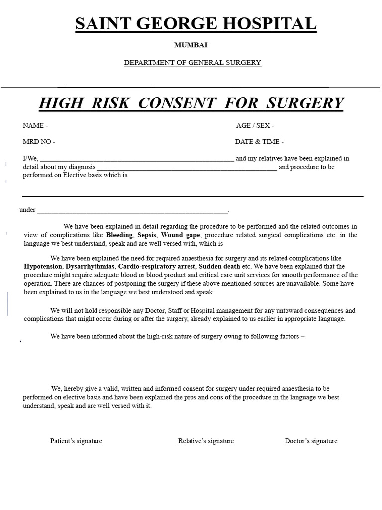 High-Risk Surgery Consent Form | PDF