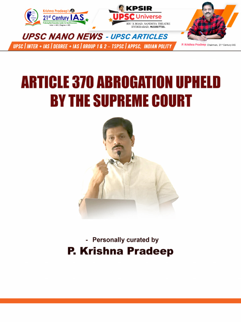 Article 370 Abrogation Upheld by The Supreme Court | PDF
