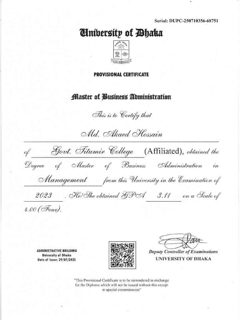 MBA Certificate | PDF