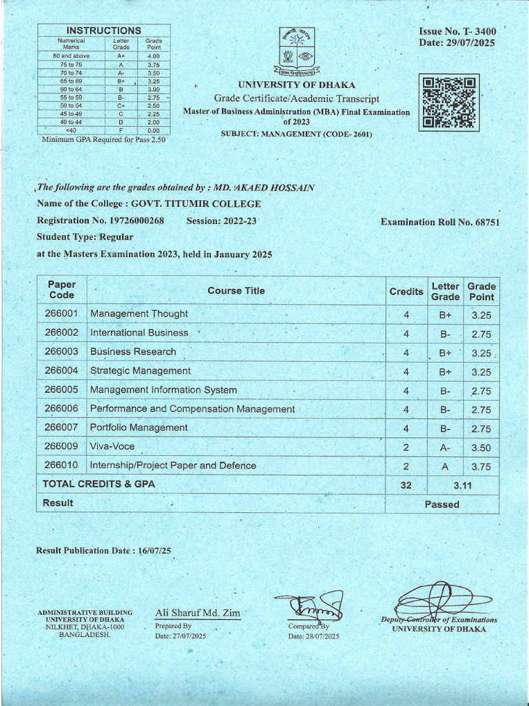 MBA Marksheet | PDF