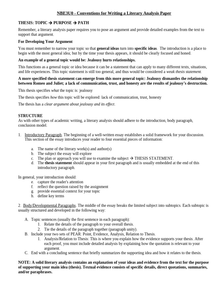 Writing a Literary Analysis Guide | PDF | Essays | Thesis