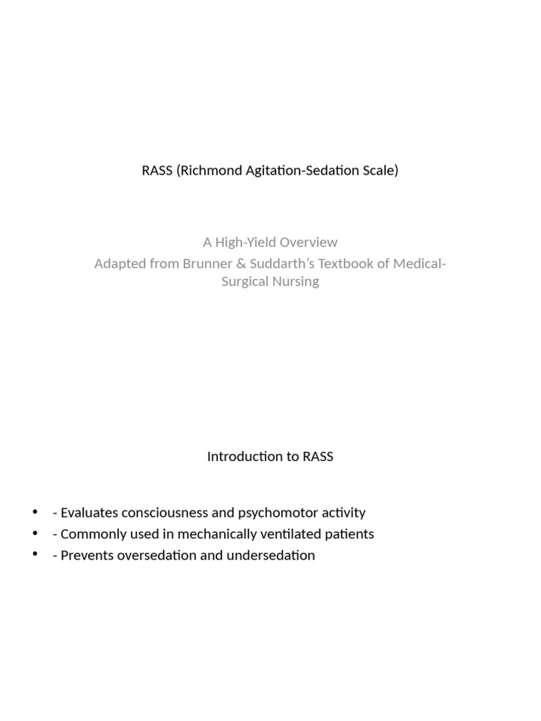 RASS Overview: Agitation-Sedation Scale | PDF | Clinical Medicine ...