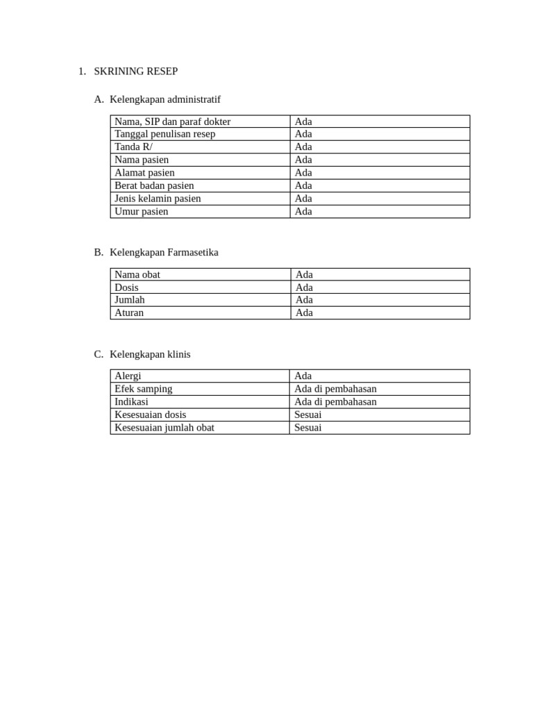 Skrining Resep dan Informasi Obat | PDF