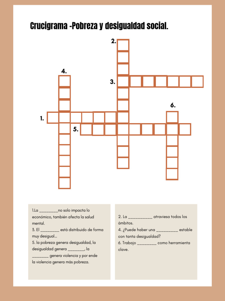 Ficha de Ejercicios Crucigrama de Los Pasatiempos IlustrativoMarrón Y ...