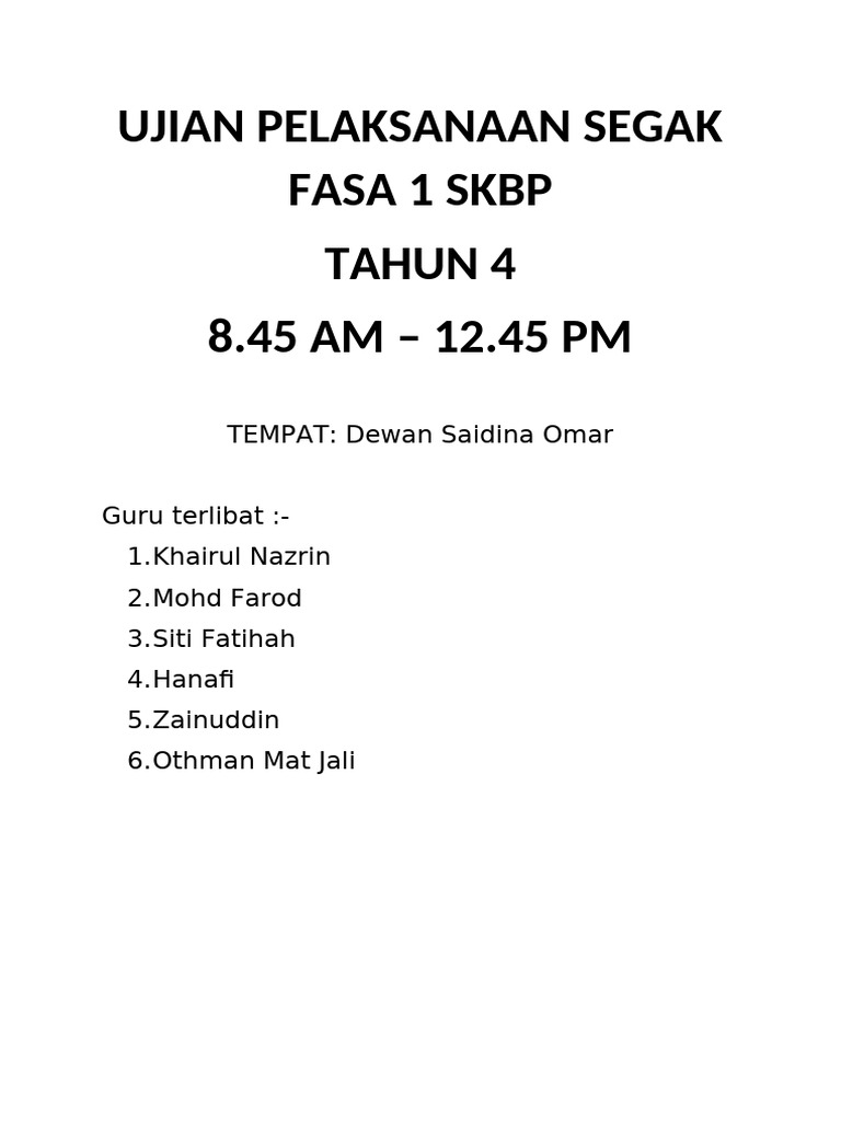 Ujian Pelaksanaan Segak Fasa 1 SKBP | PDF