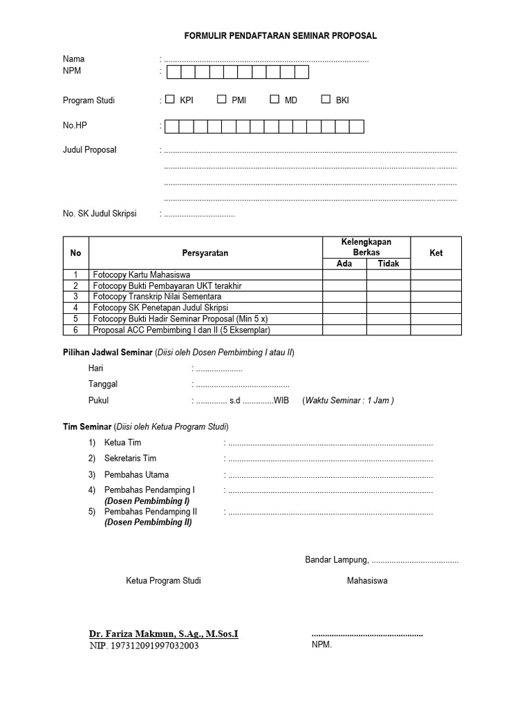 Form Pendaftaran Seminar Proposal | PDF