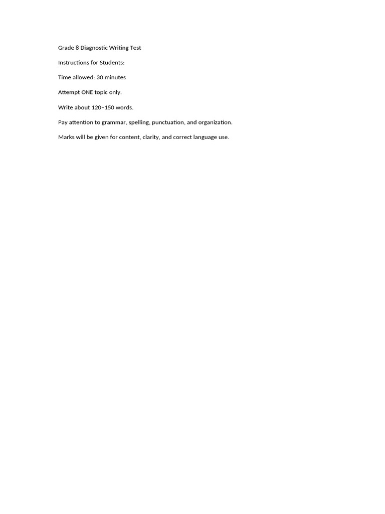 Grade 8 Writing Test Instructions | PDF