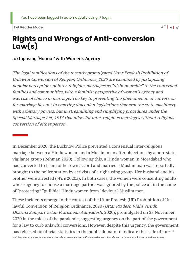 Rights and Wrongs of Anti-Conversion Law(s) | PDF | Marriage | Justice
