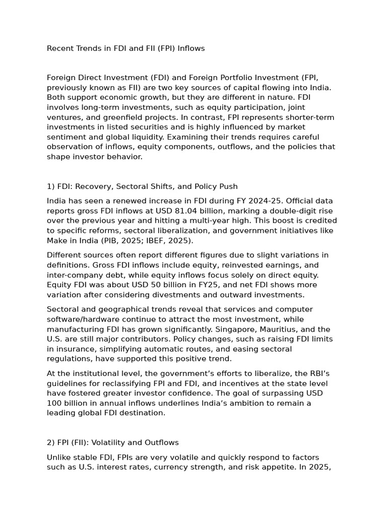 Trends in FDI and FPI in India 2025 | PDF | Foreign Direct Investment ...
