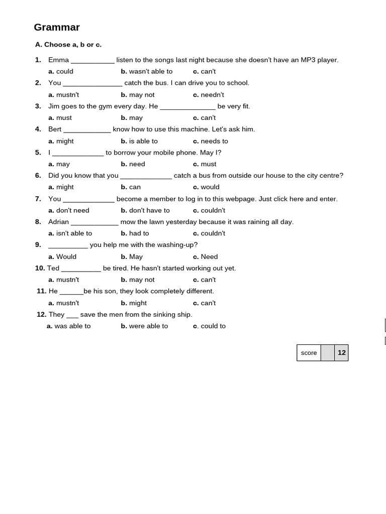 Grammar Quiz: Modal Verbs Practice | PDF