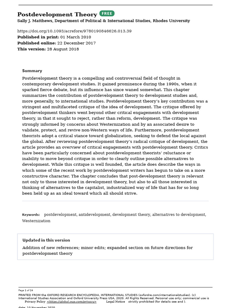 4 MATTHEWS 2018 Postdevelopment Theory | PDF | Theory | Liberal Arts ...