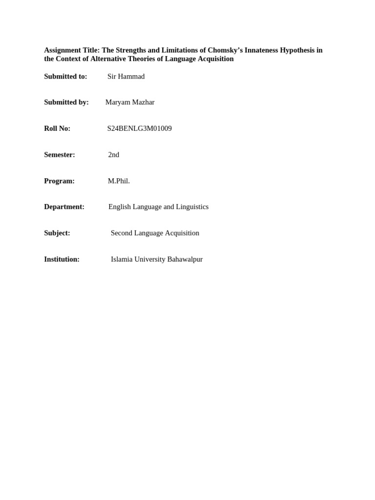 Maryam Assignment | PDF | Language Acquisition | Linguistics
