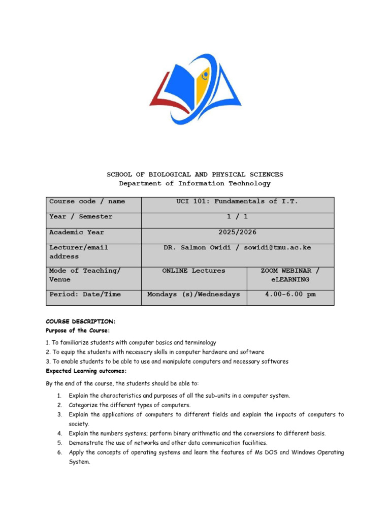 UCI 101 Course Outline 2026 | PDF | Operating System | Computing