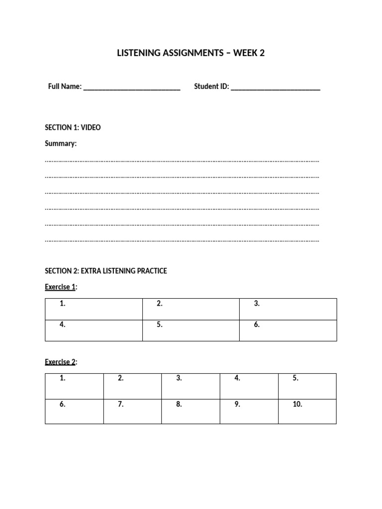 Template Full Name Listening Week 2 | PDF