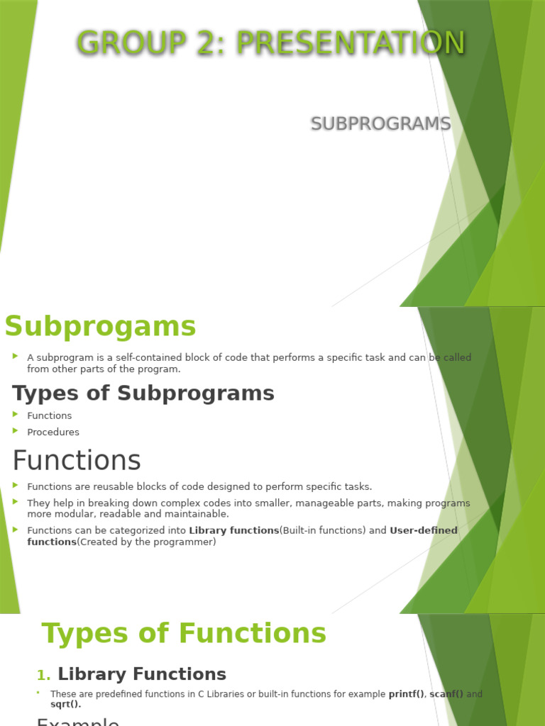 Group 2 Subprograms | PDF | Parameter (Computer Programming) | String (Computer Science)