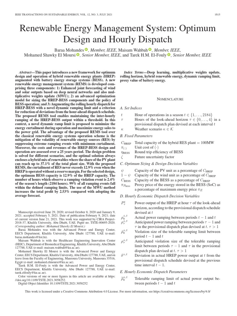 Renewable Energy Management System Optimum Design and Hourly Dispatch ...