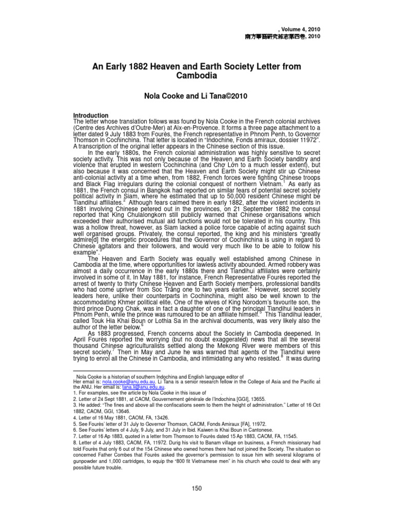 An Early 1882 Heaven and Earth Society L | PDF | French Indochina | China