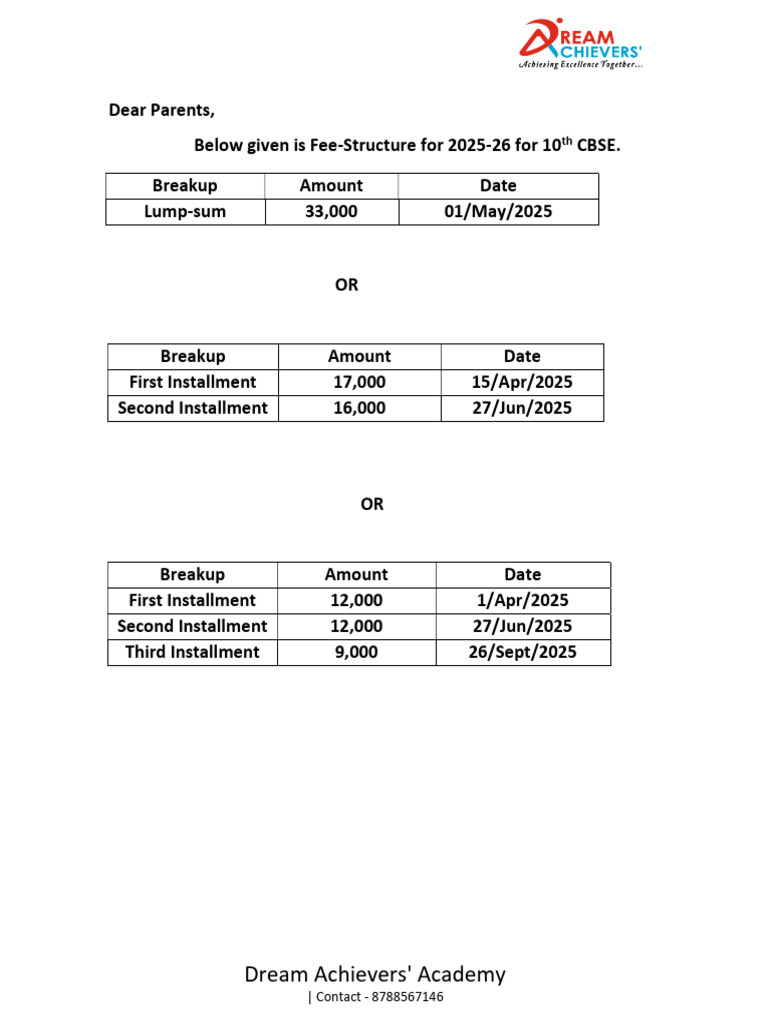 10TH CBSE Fee Structure 2025-26 | PDF
