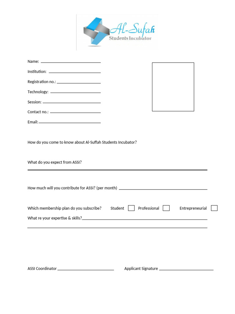 Al-Suffah Students Incubator Application Form | PDF