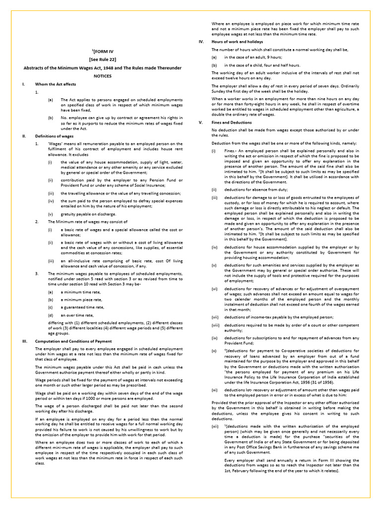 Minimum Wages Act 1948 Overview | PDF | Cost Of Living | Employment