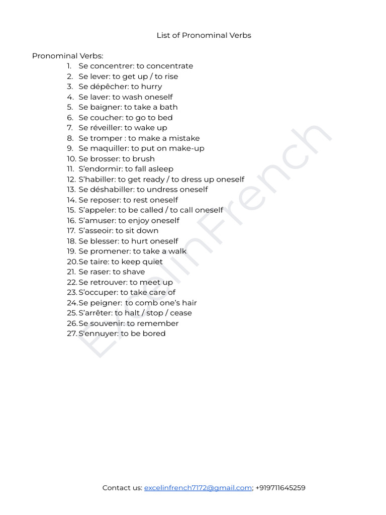 List of French Pronominal Verbs | PDF