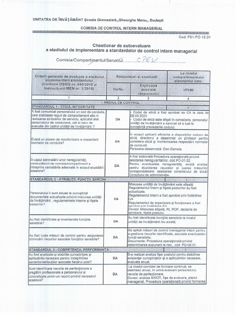 Chestionar Autoevaluare | PDF