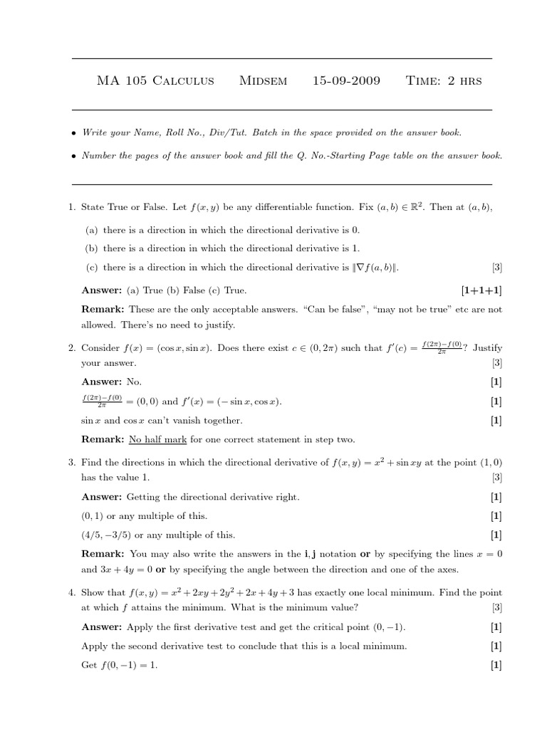 2009 Midsem Paper Solutions | PDF | Derivative | Tangent