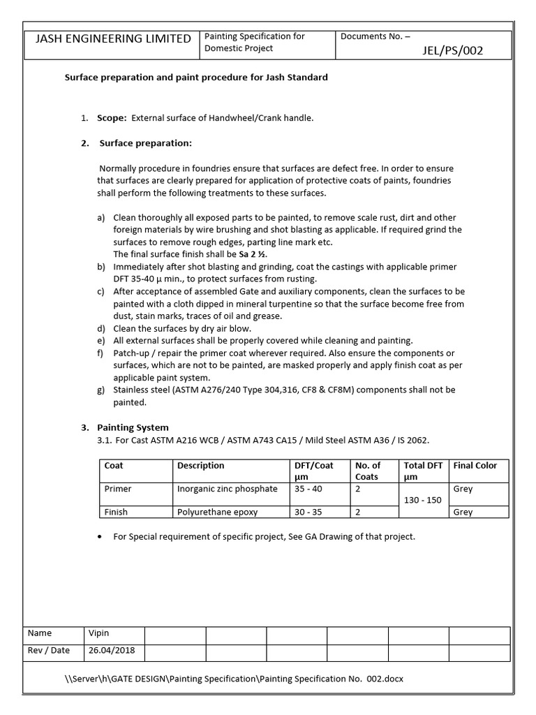 Painting Specification No. 002 | PDF | Paint | Foundry