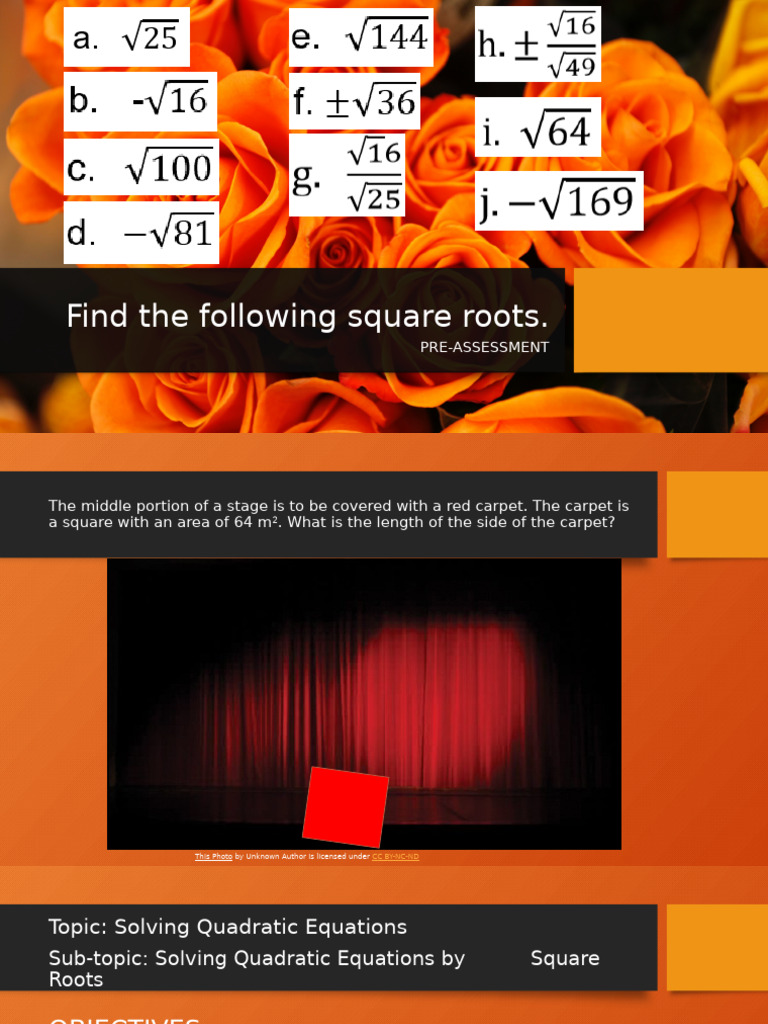 Square Roots in Quadratic Equations | PDF