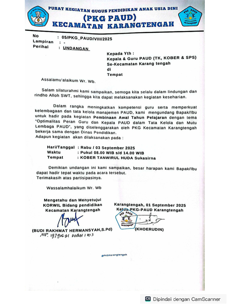 Surat Undangan Kegiatan PKG Karangtengah | PDF