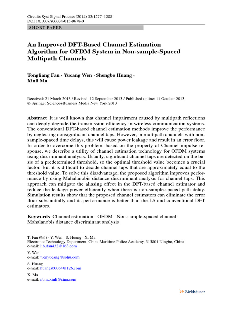 An Improved DFT-Based Channel Estimation Algorithm for OFDM System in ...