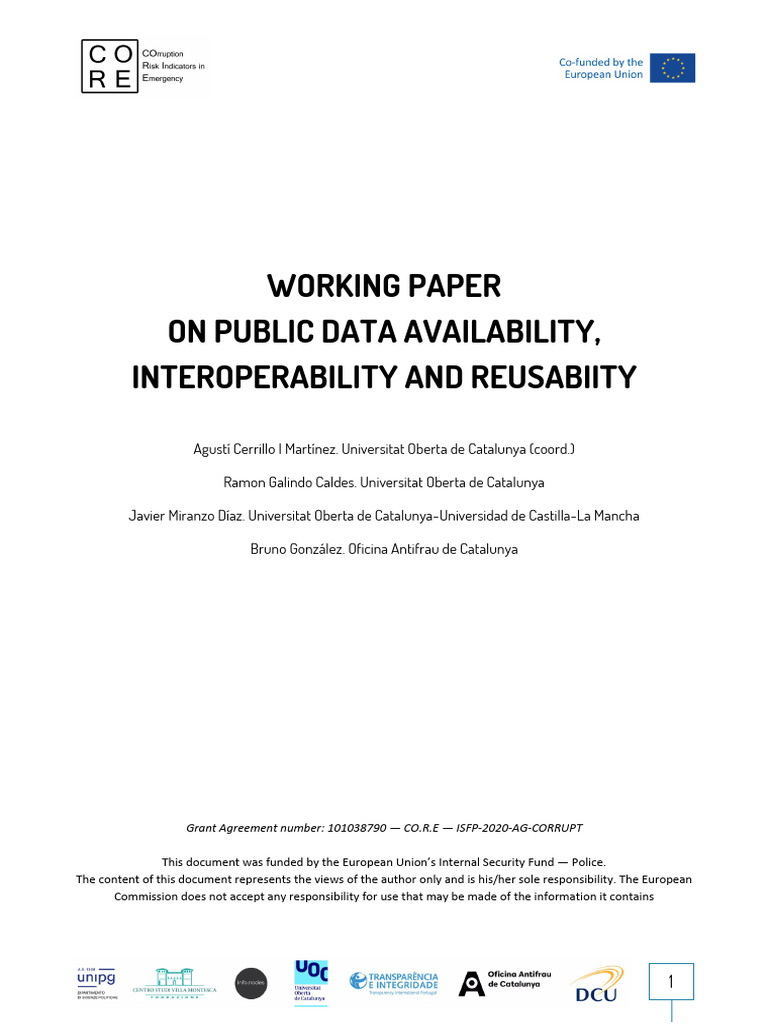 Working Paper On Public Data Availability, Interoperability and ...