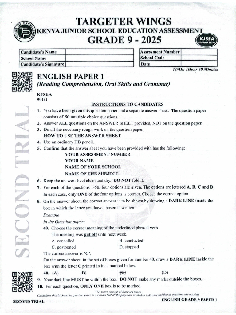 ENG pp1 &pp2 Tws 2nd Trial KJSEA 20250 - Sign | PDF