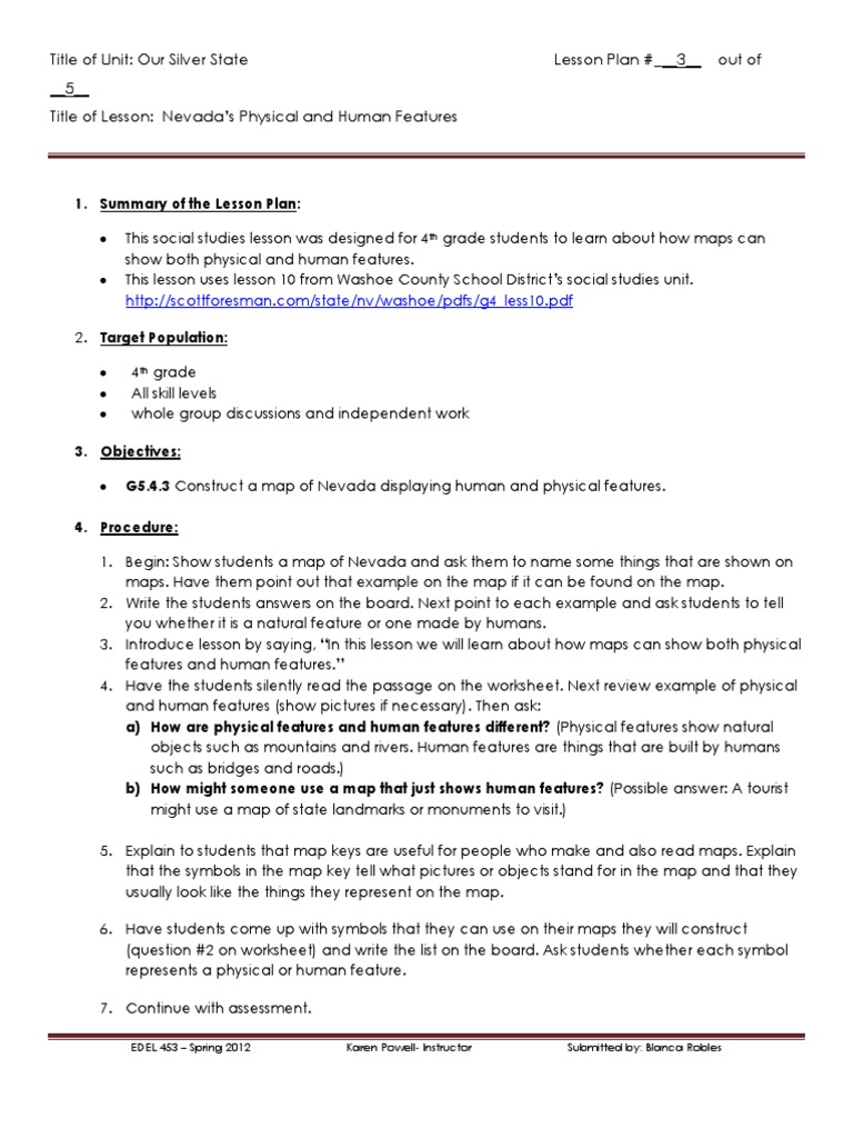 Nevada Physical and Human Features Lesson | PDF | Map | Lesson Plan