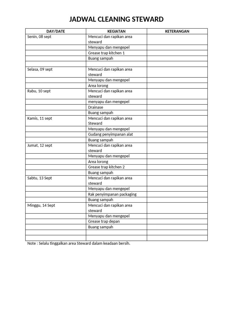 Jadwal Cleaning Steward | PDF