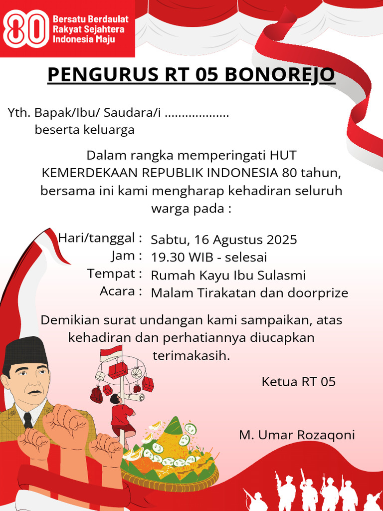 Merah Putih Minimalis Undangan Tasyakuran HUT RI Flyer | PDF