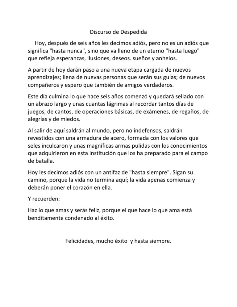 Discurso de Despedida Discurso de Despedida