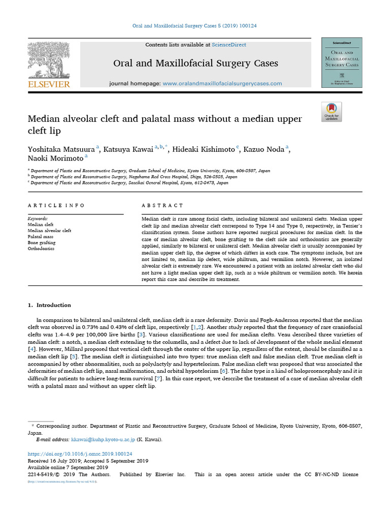 Median Alveolar Cleft and Palatal Mass Without A Median Upper Cleft Lip ...