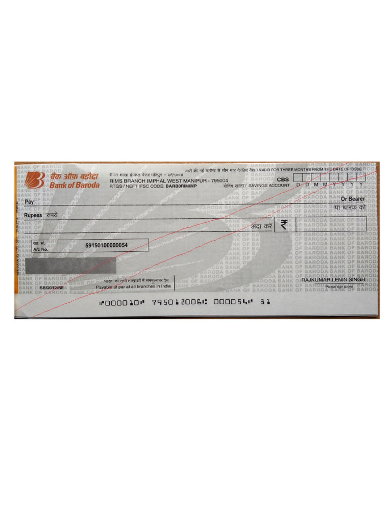 Cancelled Cheque Bank o Fbaroda | PDF