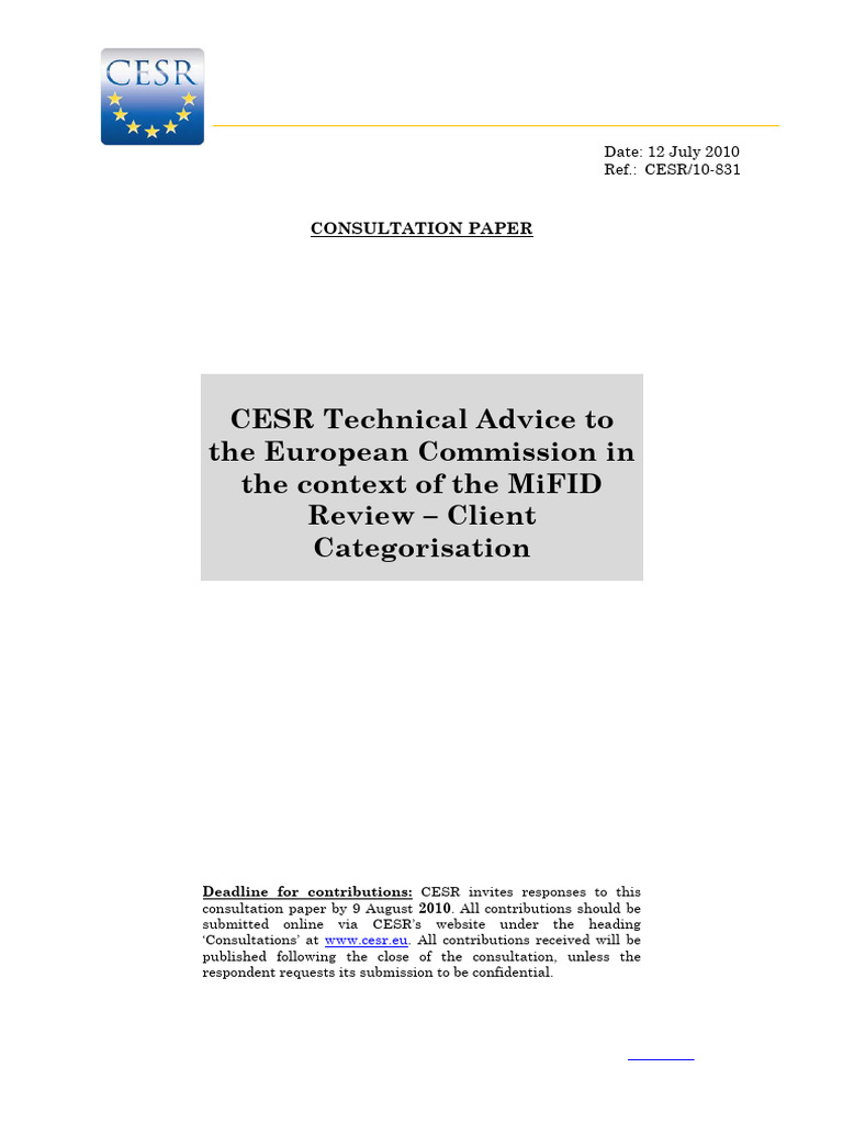 MiFID Review: Client Categorisation Insights | PDF | Derivative ...