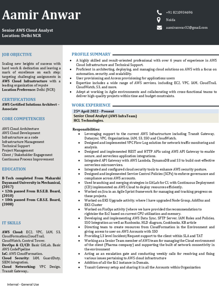 Aamir Anwar Resume | PDF | Cloud Computing | Amazon Web Services