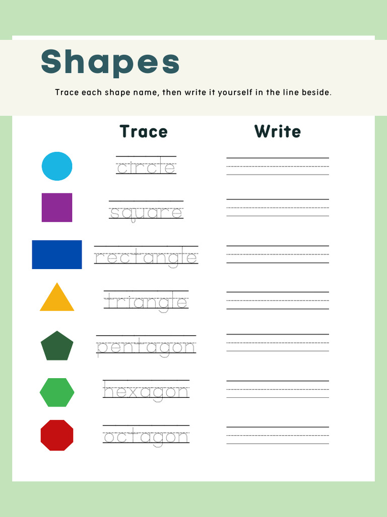 Naming Shapes Trace and Write Worksheet | PDF